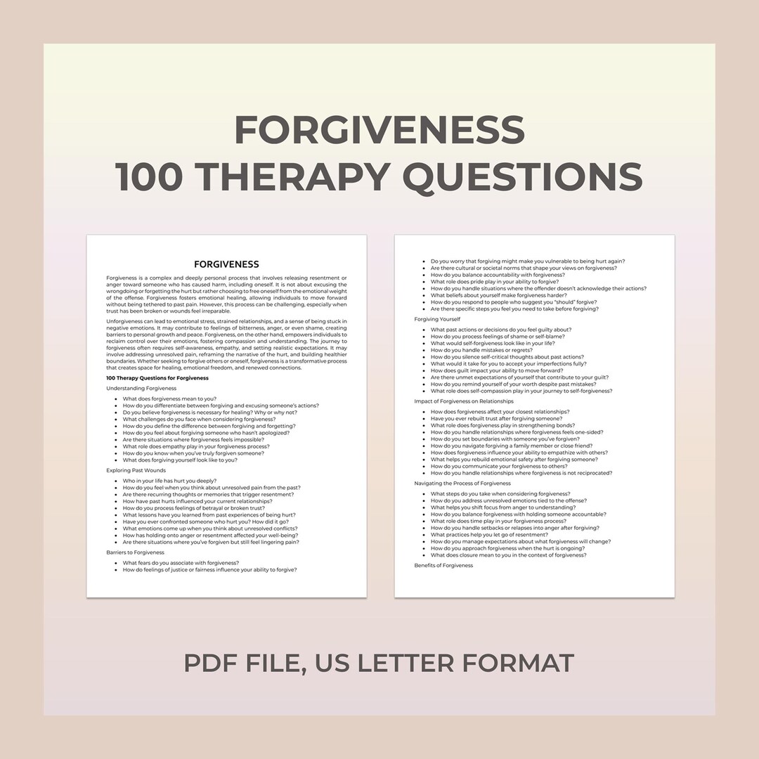 Forgiveness Therapy Questions, Letting Go, Emotional Healing, Self ...