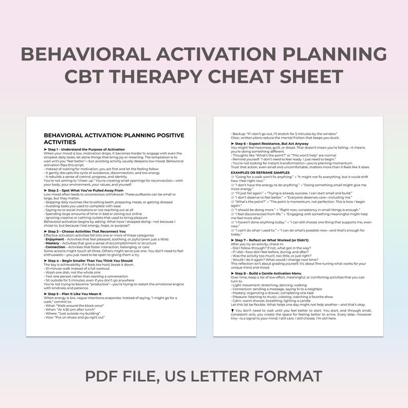 Behavioral Activation Planner CBT Cheat Sheet Printable for Positive ...