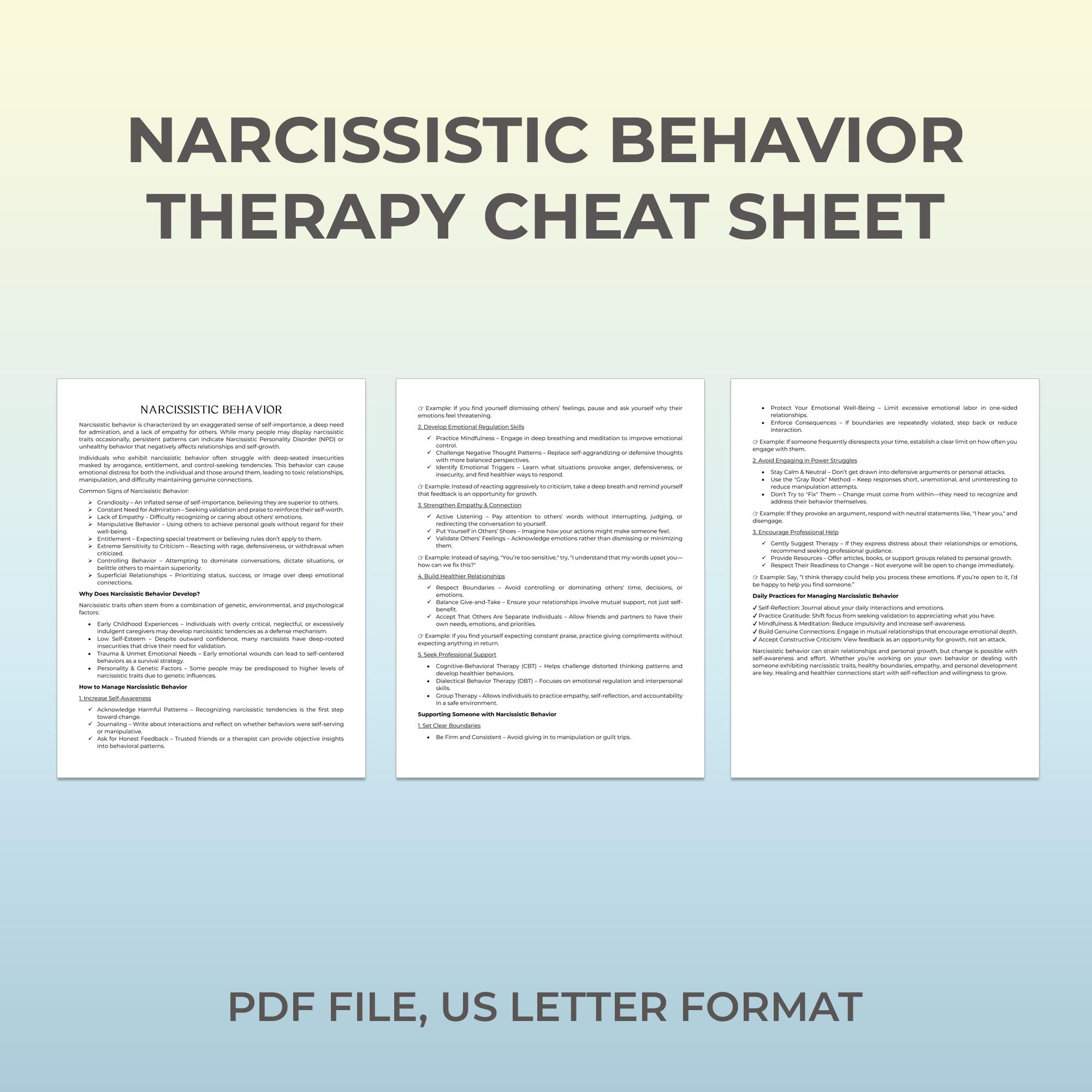 Narcissistic Behavior Therapy Cheat Sheet, Narcissistic Traits ...