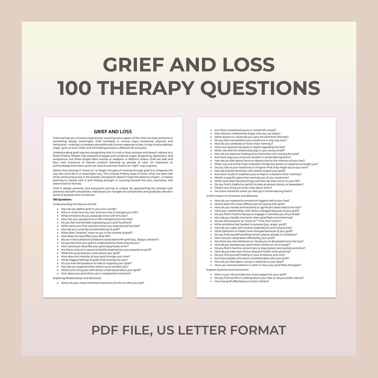 Therapy Questions for Grief Recovery, Coping With Loss, Emotional ...