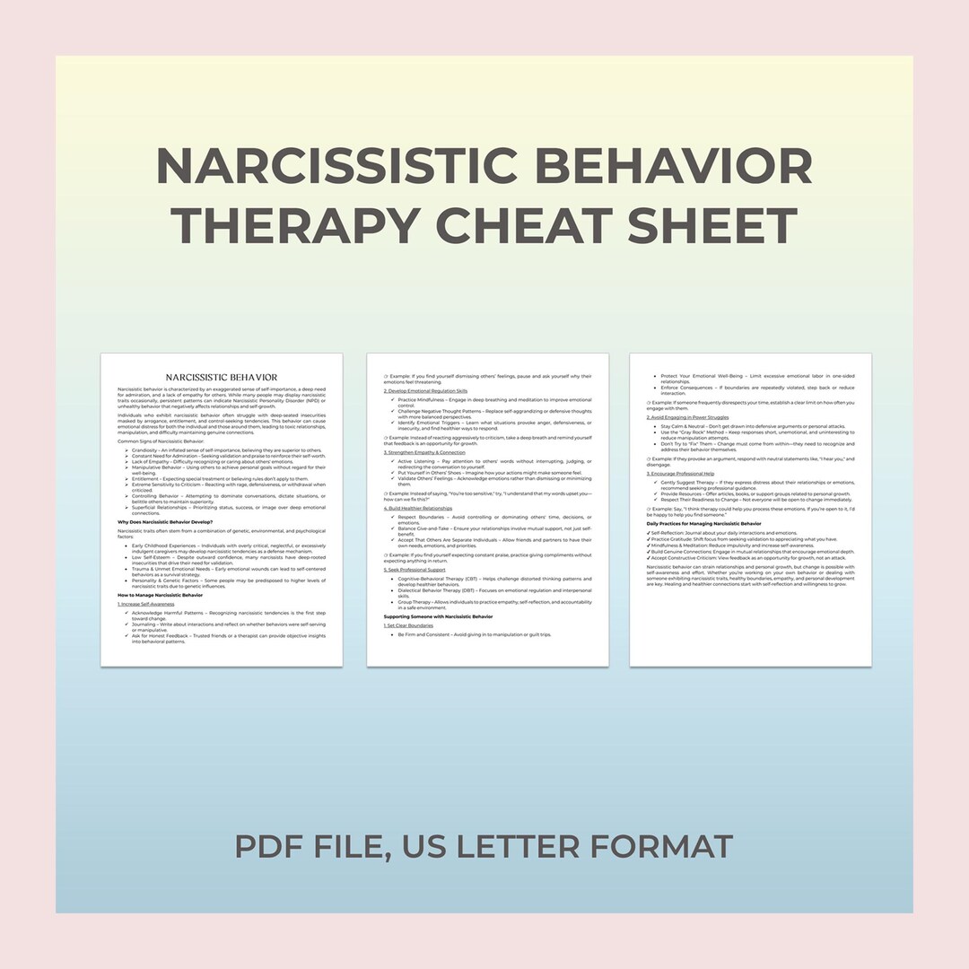 Narcissistic Behavior Therapy Cheat Sheet, Narcissistic Traits ...