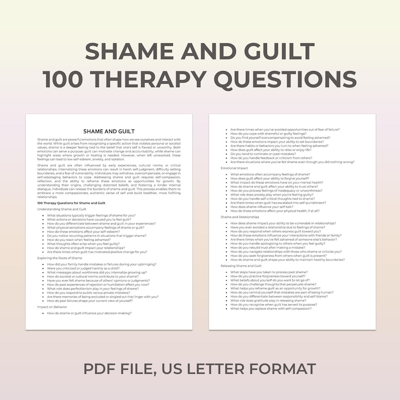 Shame and Guilt Therapy Questions, Self-forgiveness, Overcoming Regret, Emotional Resilience ...