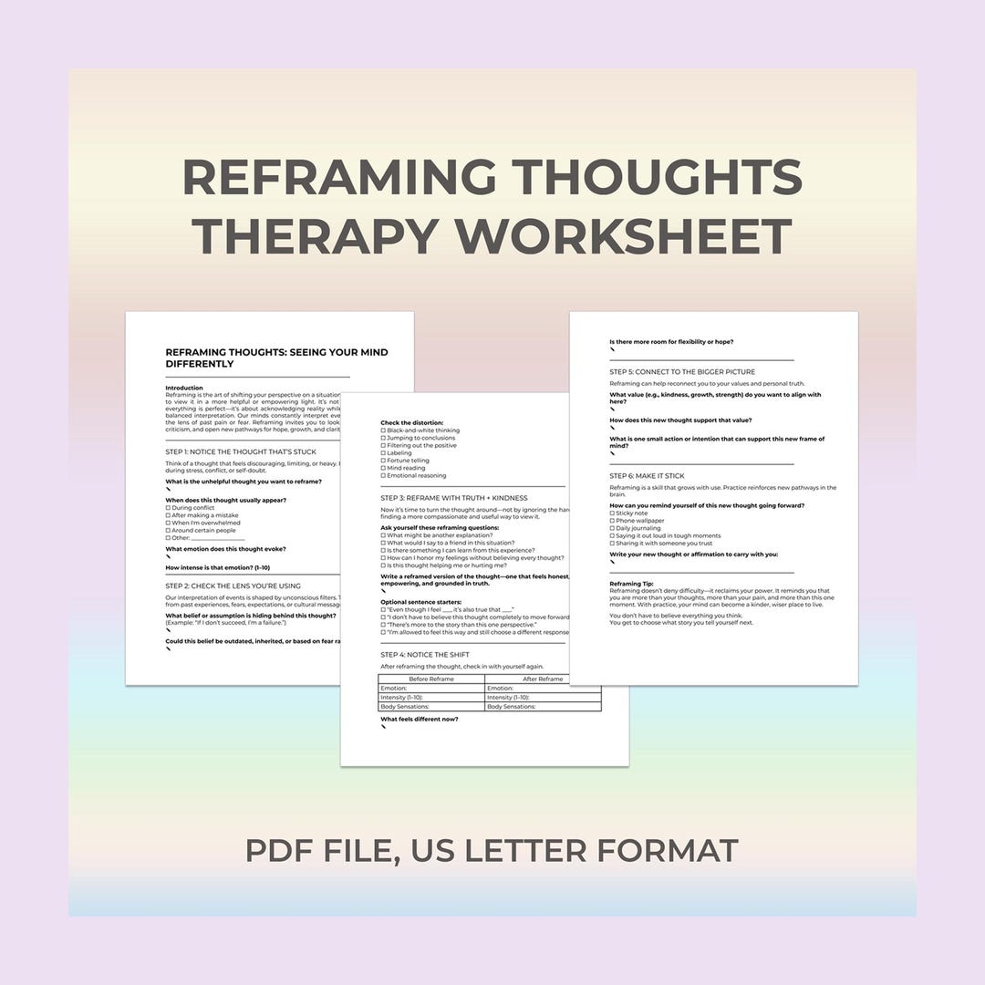 Reframing Thoughts, Cbt Worksheet, Mental Health Aid, Therapy Printable ...