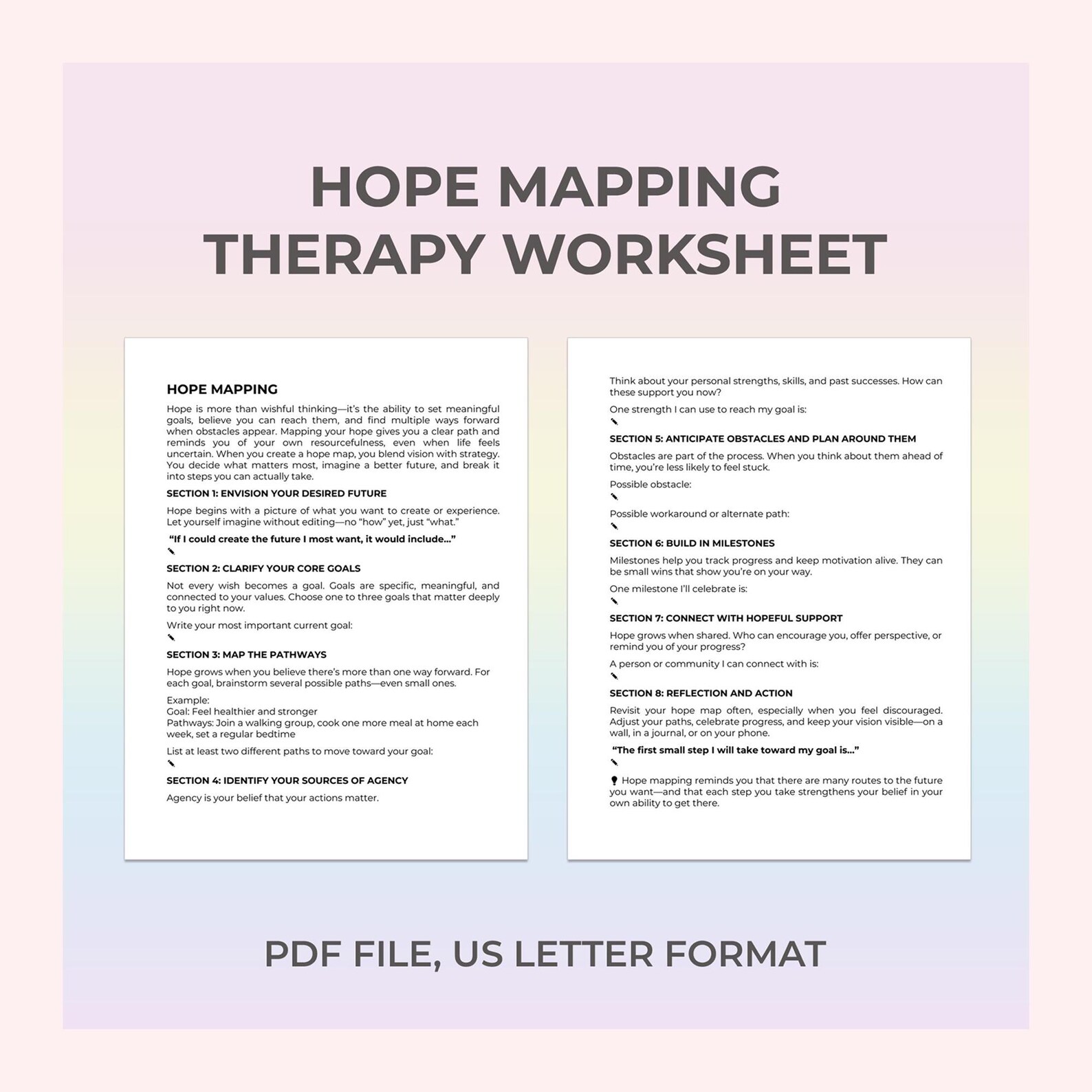Hope Mapping Worksheet Setting Goals Planning Future Pathways Mapping ...