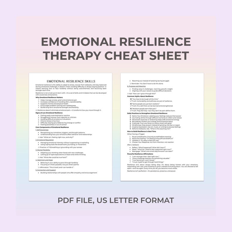 Emotional Resilience Therapy Cheat Sheet, Coping Skills, Stress ...