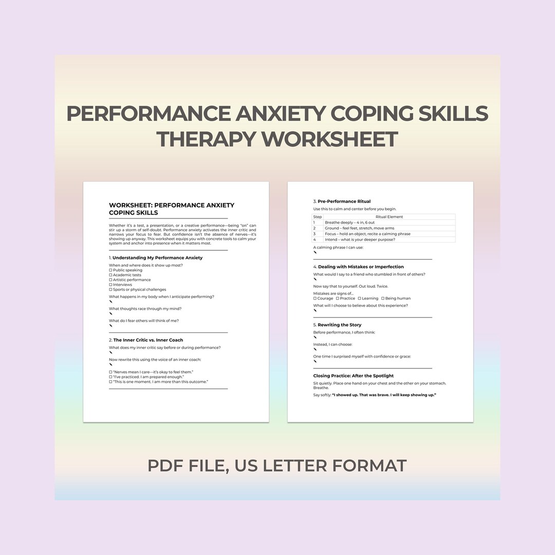 Performance Anxiety Worksheet, Stage Fright, Reframing Thoughts, Coping ...