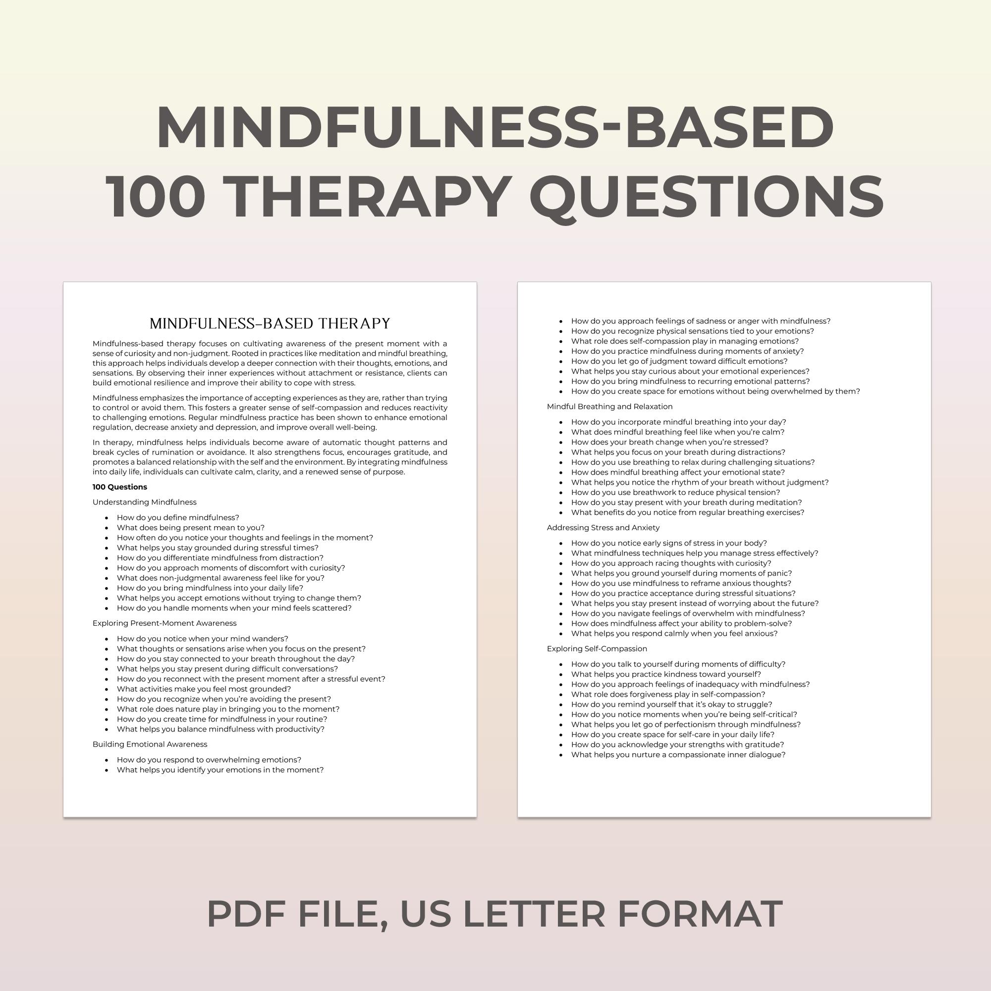 Mindfulness Questions, Emotional Awareness, Self-compassion, Stress ...