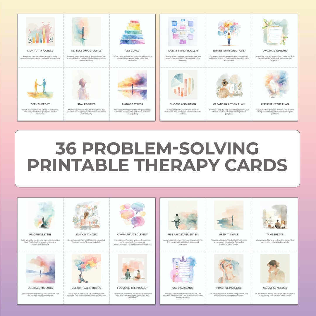 Problem-solving Therapy Cards, Cognitive-behavioral Therapy, Printable ...