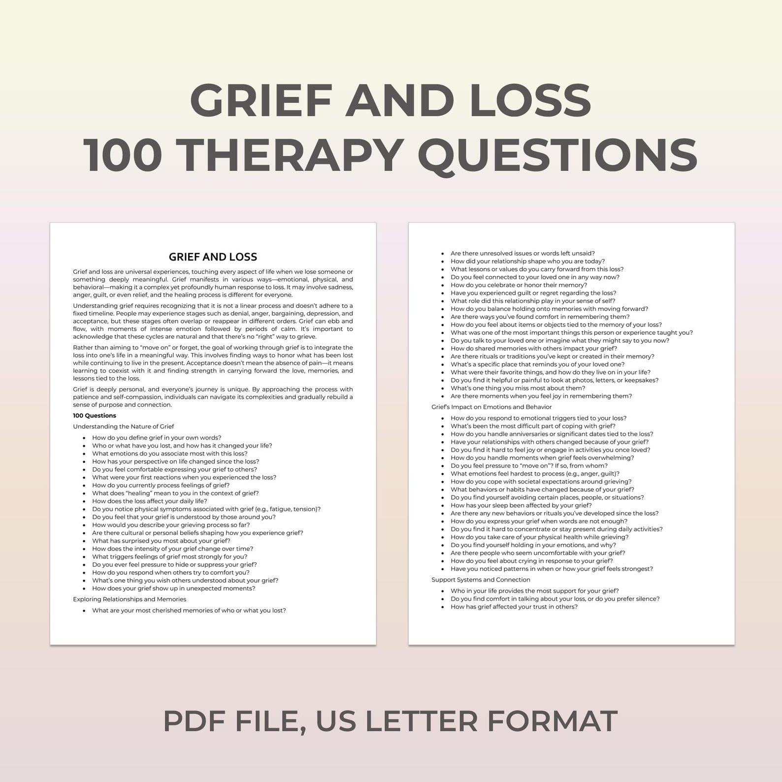 Therapy Questions for Grief Recovery, Coping With Loss, Emotional ...