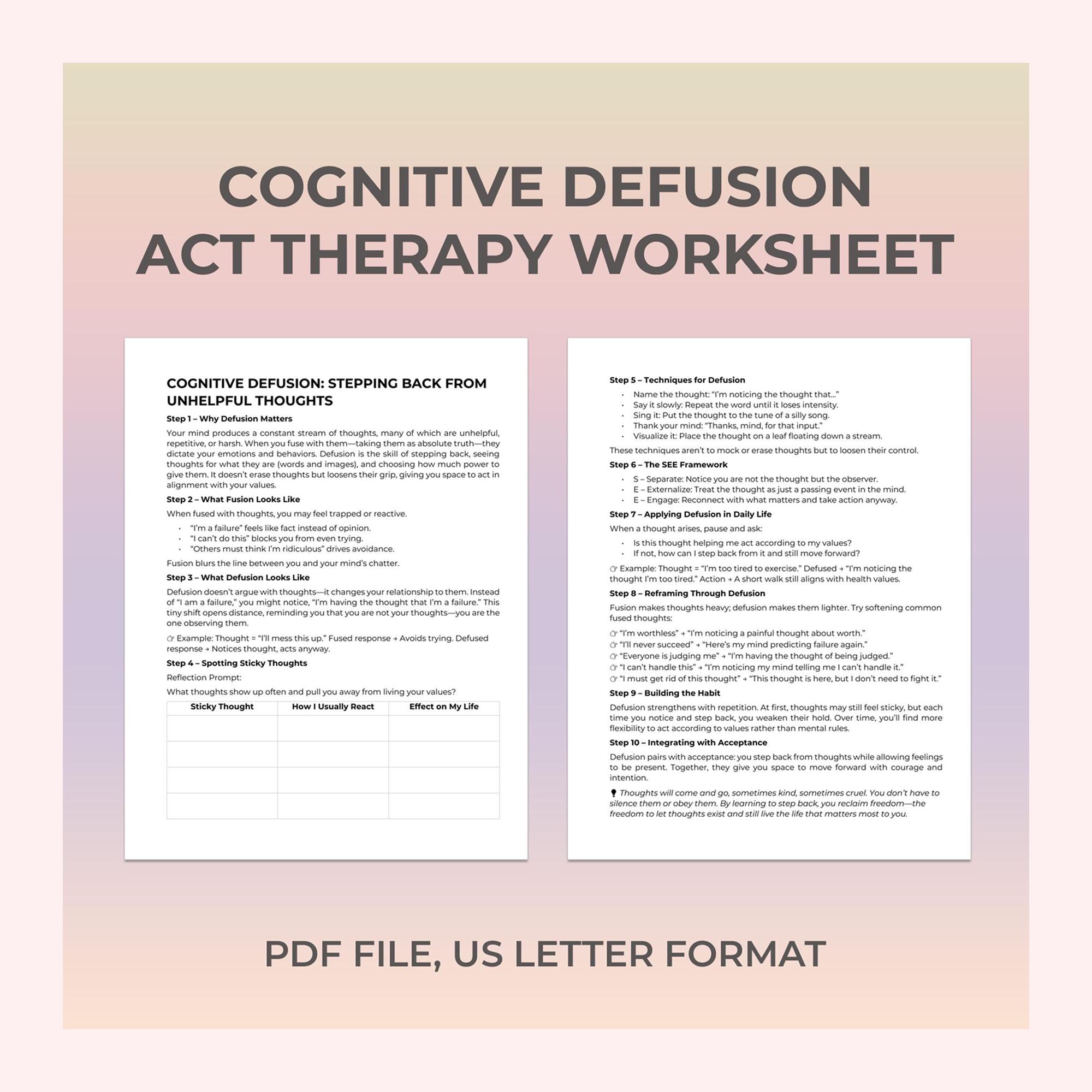 Cognitive Defusion Worksheet Builds Thought Distance Skills That ...