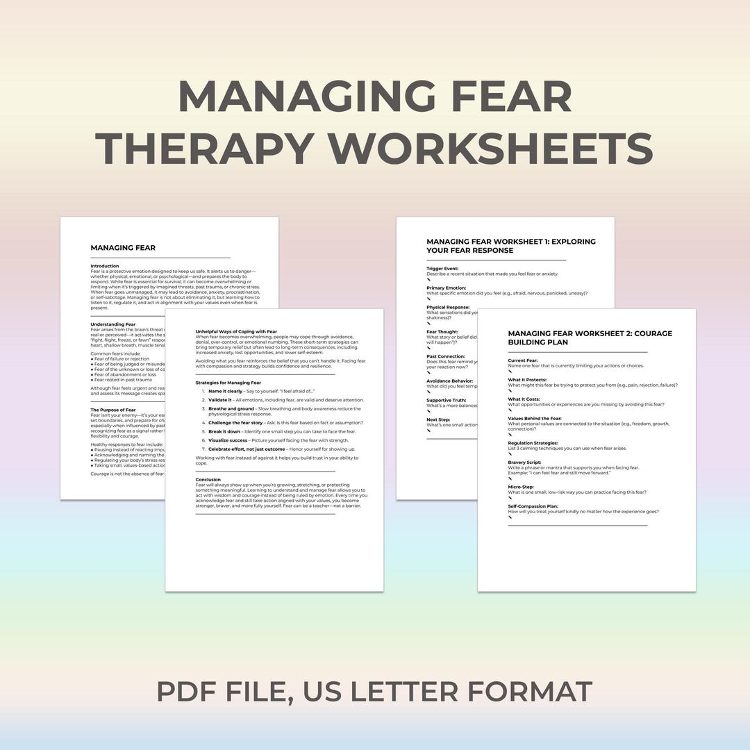 Fear Worksheet, Manage Fear, Therapy Worksheet, CBT Fear Tool ...