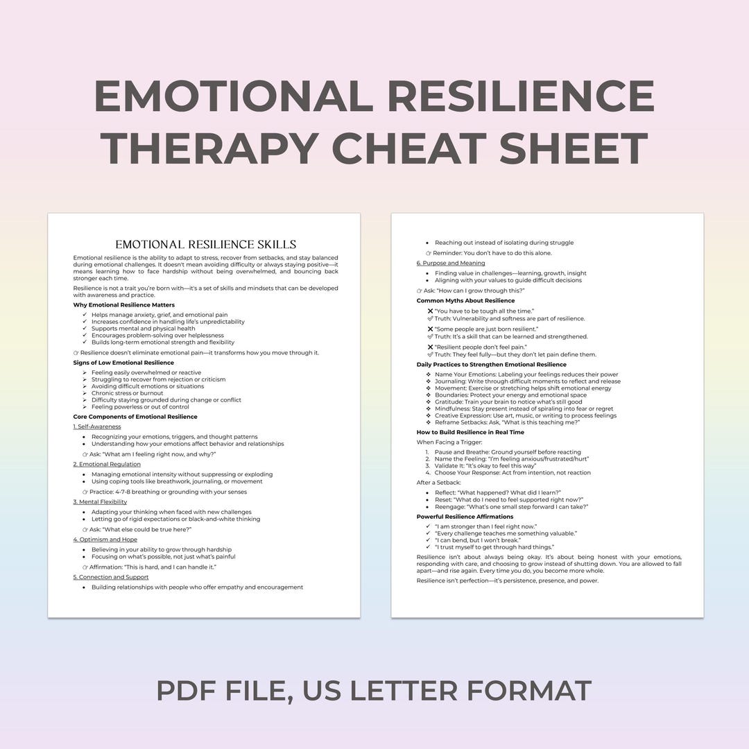 Emotional Resilience Therapy Cheat Sheet, Coping Skills, Stress ...