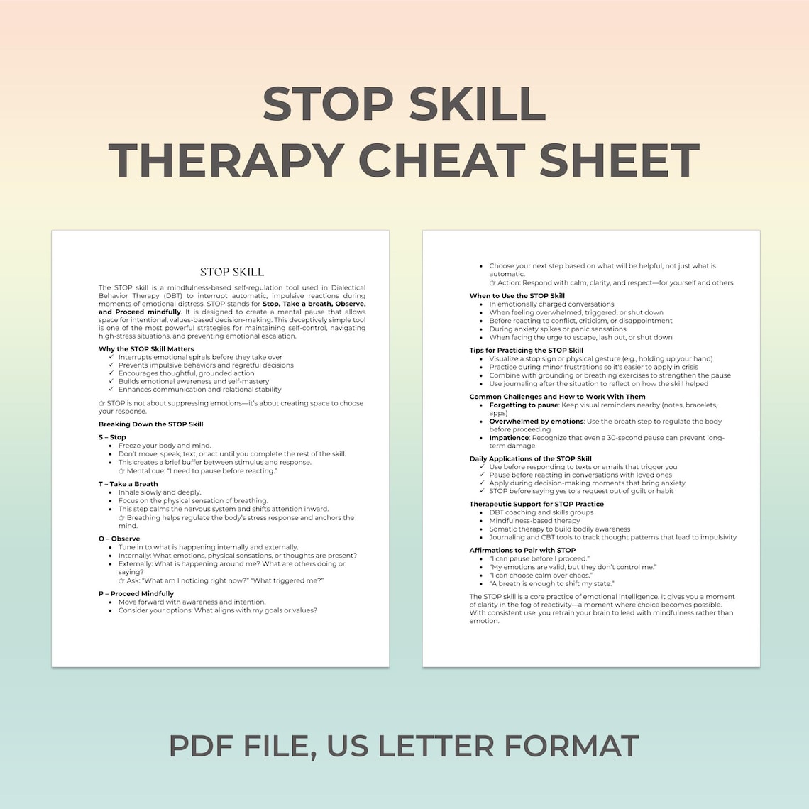STOP Skill, DBT Worksheet, Emotional Control, Impulse Control ...