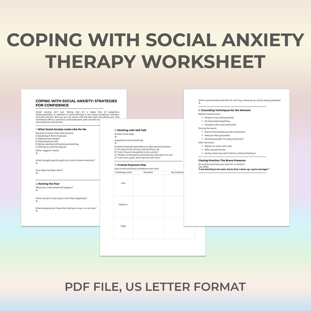Social Anxiety Therapy Worksheet, Exposure Practice, Mental Health Tool ...