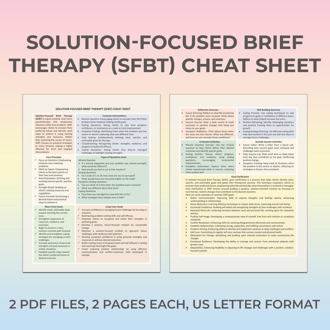 SFBT Cheat Sheet, Solution-focused Brief Therapy Cheat Sheet, Printable Therapy Sheet, Sheet for ...