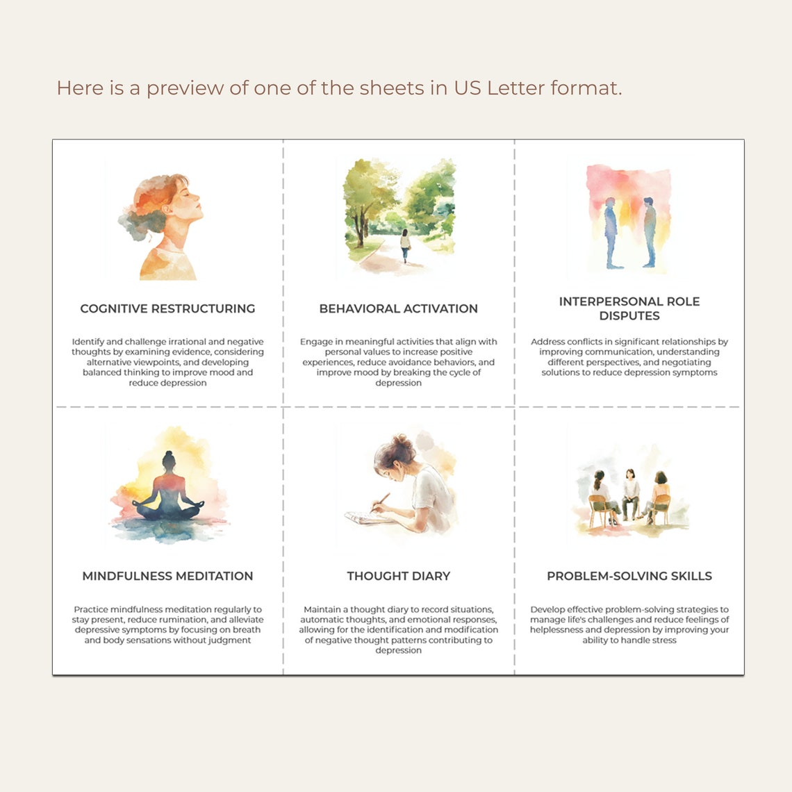 Depression Management CBT Therapy Cards Printable Cognitive Behavioral and Interpersonal Therapy ...