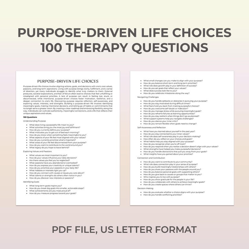 Life Purpose Therapy Questions, Life Choices, Core Values, Self ...