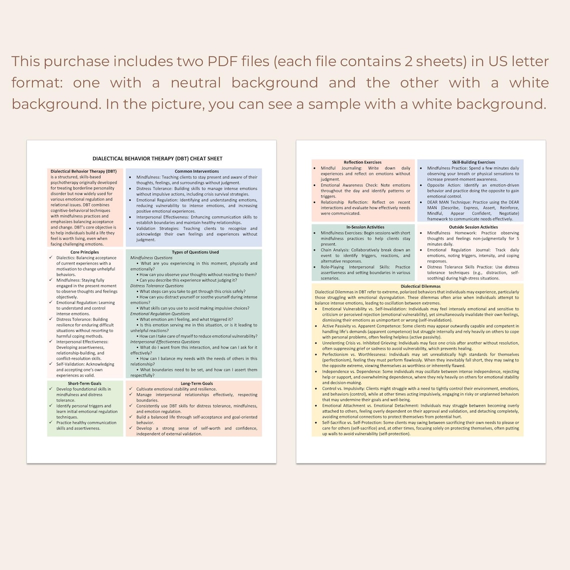 DBT Cheat Sheet, Dialectical Behavioral Therapy Cheat Sheet, Printable ...