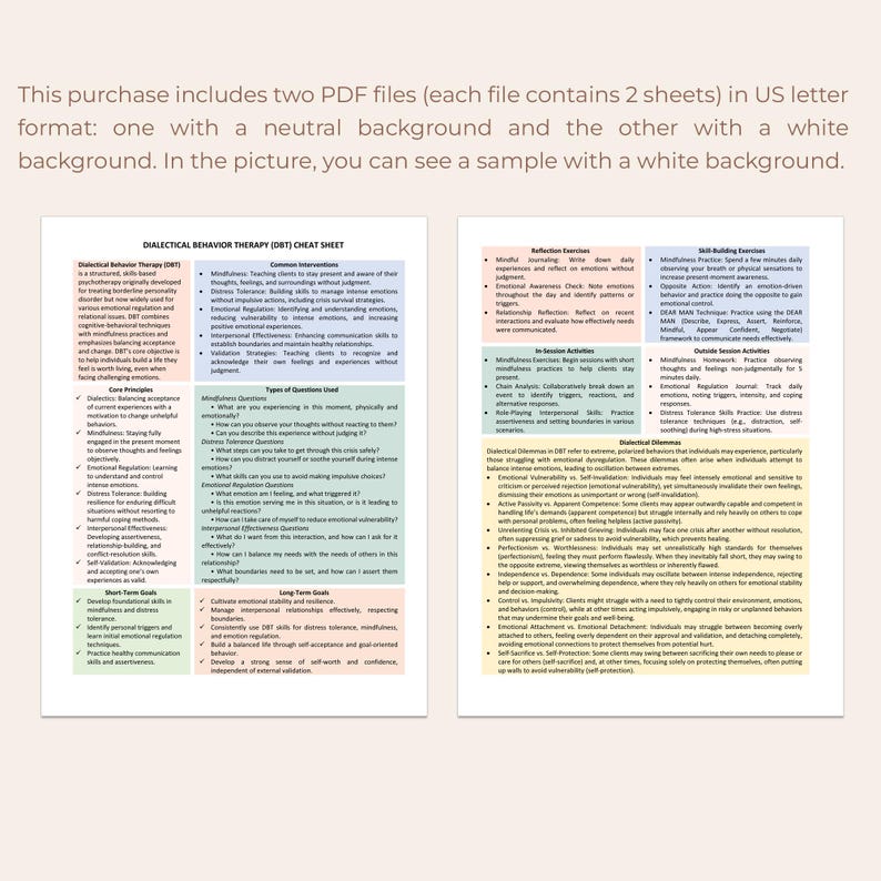 DBT Cheat Sheet, Dialectical Behavioral Therapy Cheat Sheet, Printable ...