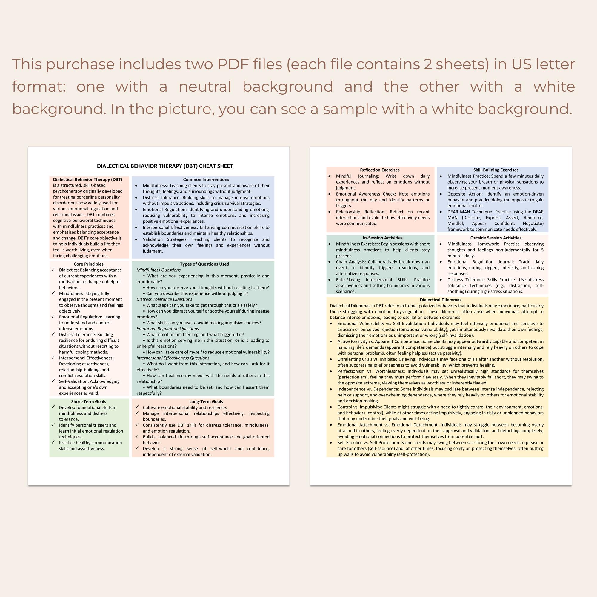 DBT Cheat Sheet, Dialectical Behavioral Therapy Cheat Sheet, Printable ...