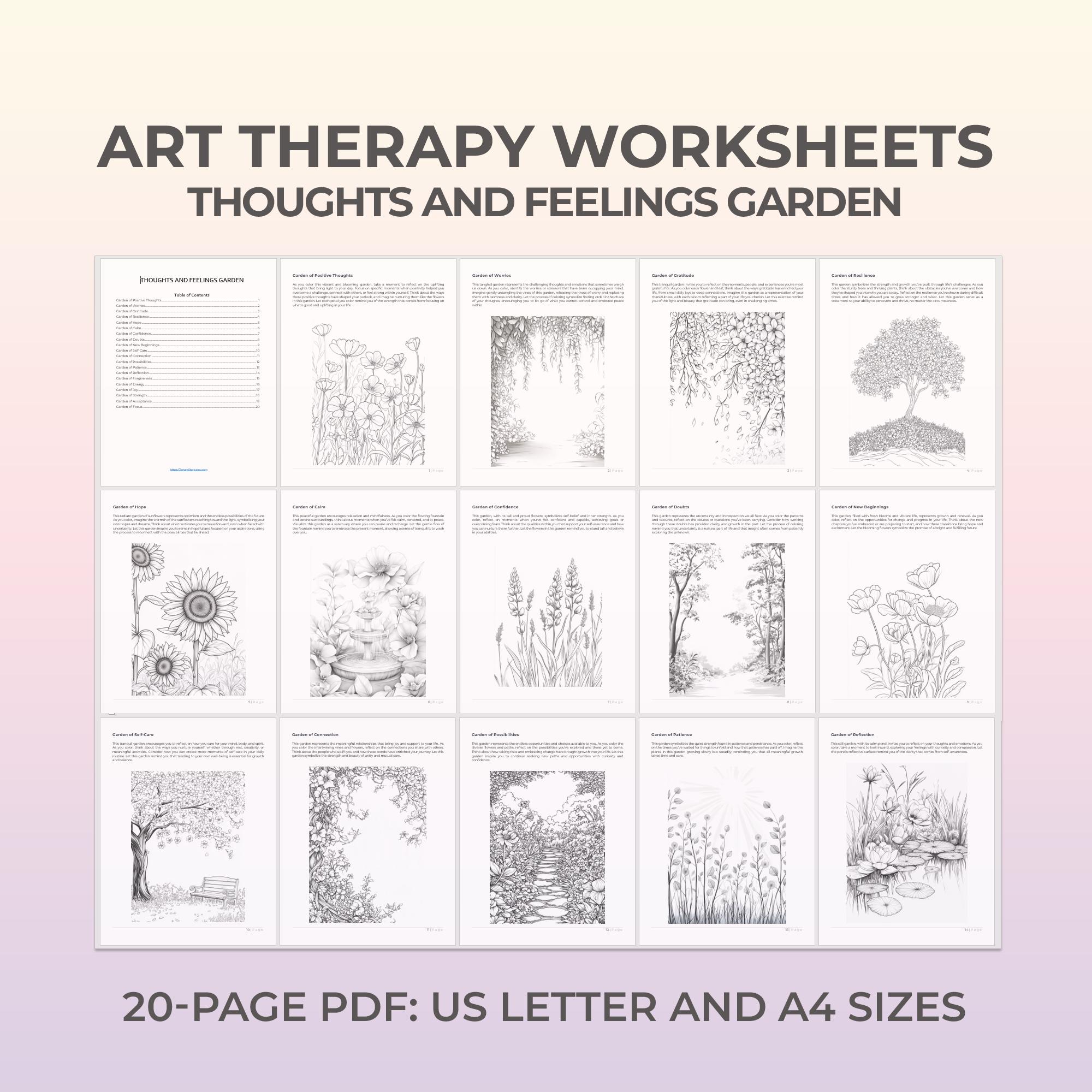 Art Therapy Worksheet, Mindful Coloring, Thoughts Challange, CBT Art ...