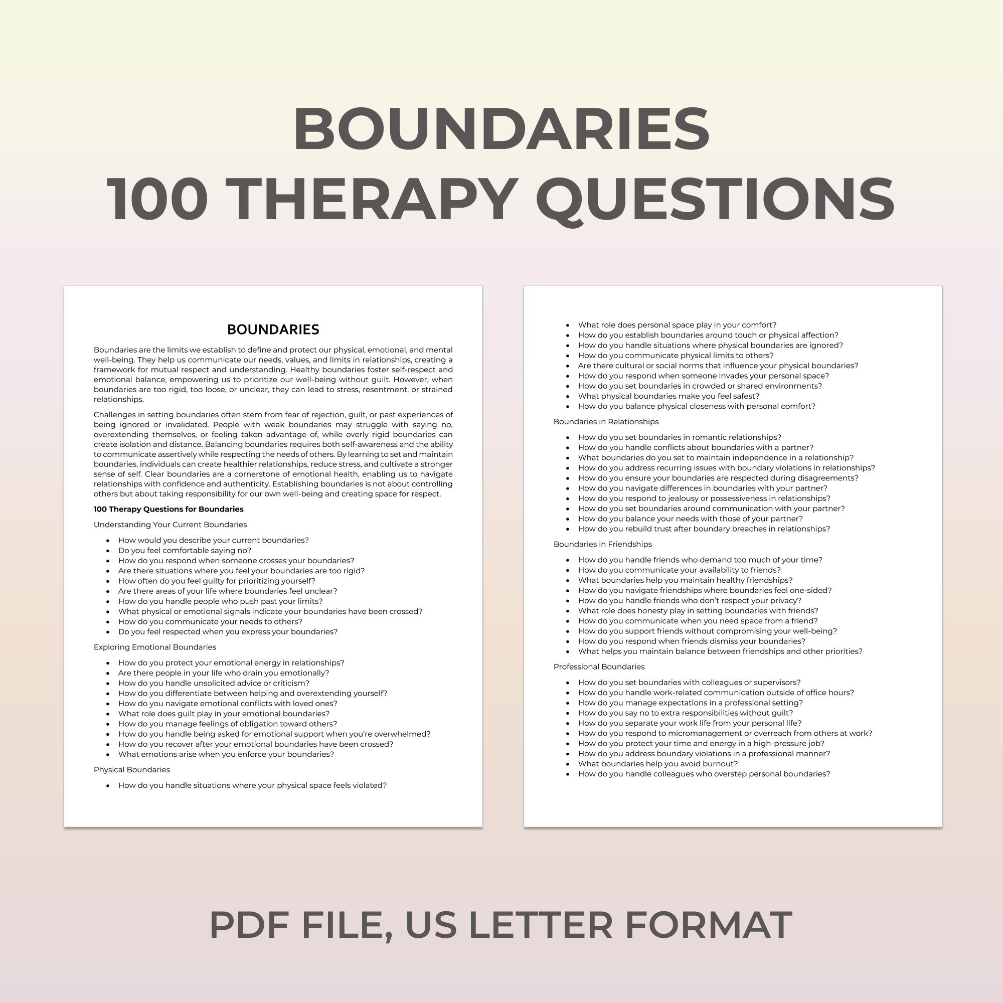 Boundaries Therapy Questions, Assertiveness, Communication Skills, Self ...