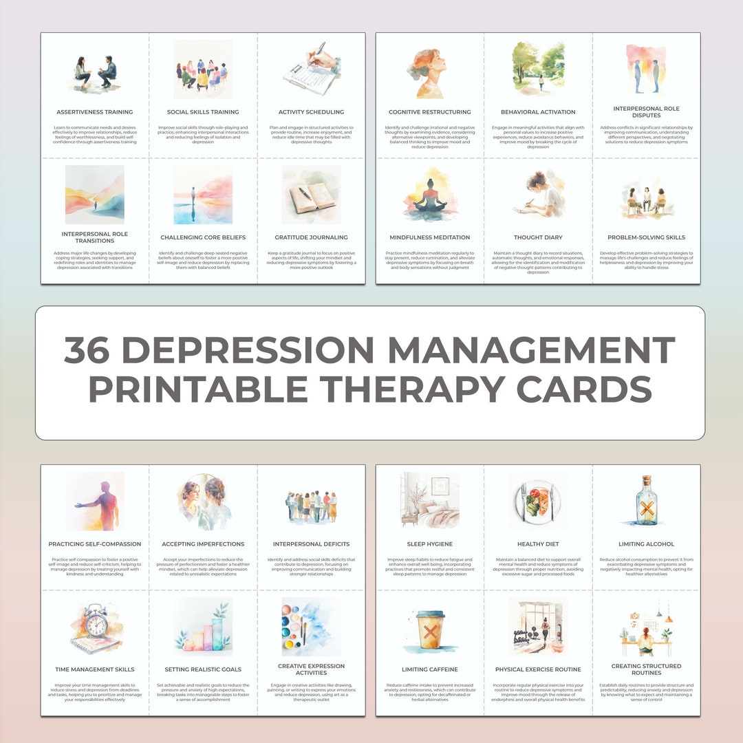 Depression Management Therapy Cards, Cognitive Behavioral Therapy, CBT ...