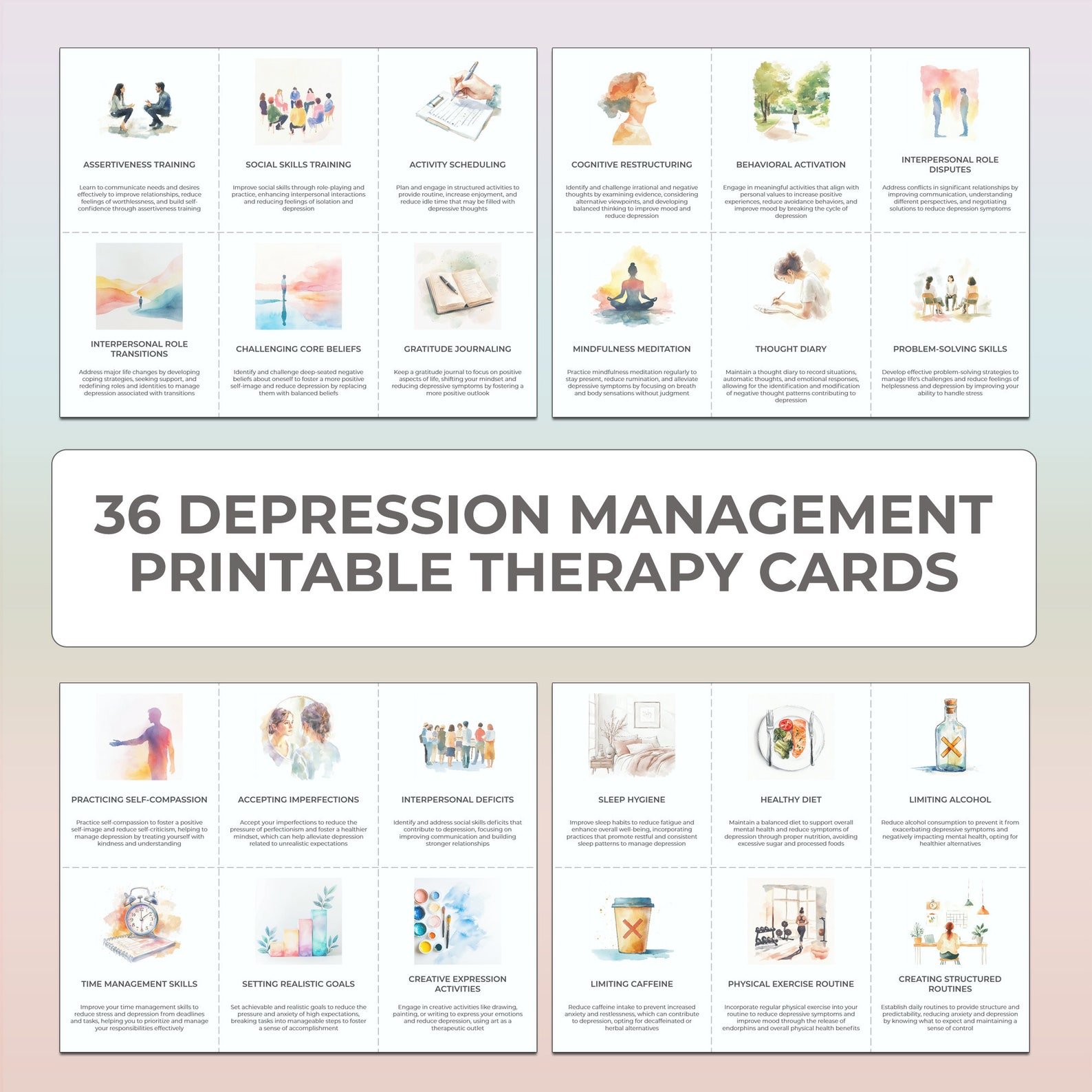 Depression Management CBT Therapy Cards Printable Cognitive Behavioral and Interpersonal Therapy ...