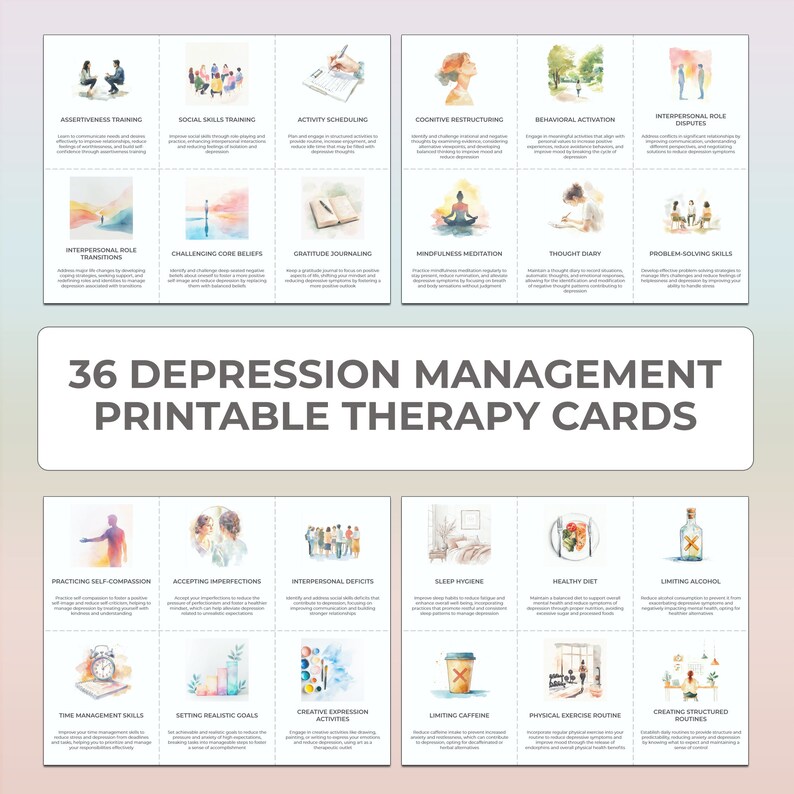 Depression Management CBT Therapy Cards Printable Cognitive Behavioral ...