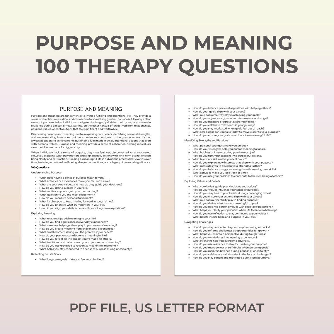 Therapy Questions for Purpose and Meaning, Core Values, Fulfillment ...