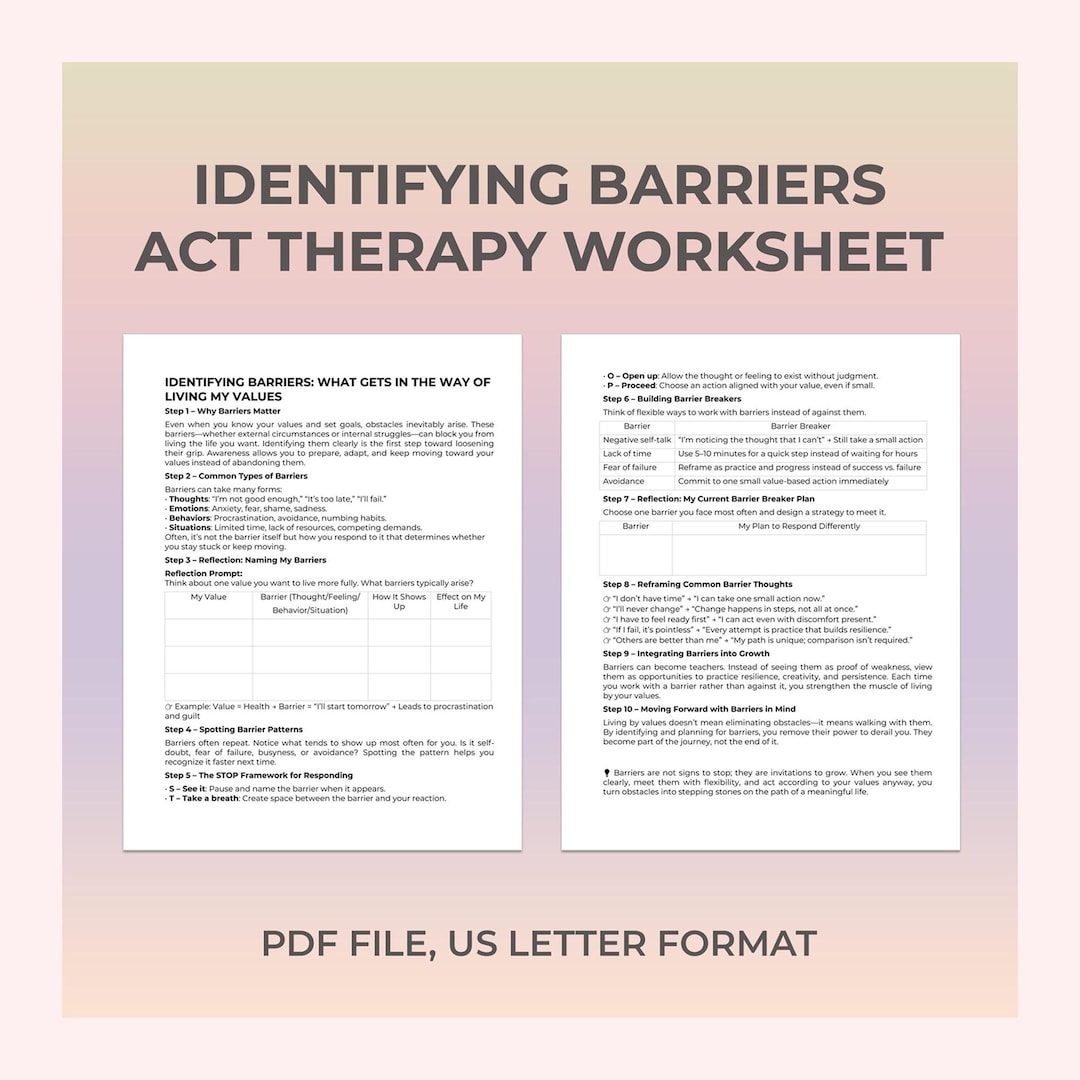 Identifying Barriers Worksheet Reveals Obstacles That Limit ACT Values ...