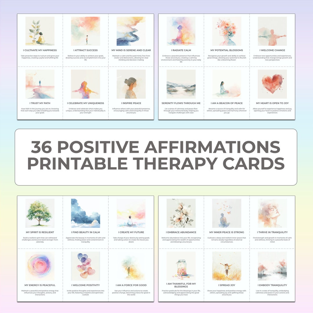 Positive Affirmations Therapy Cards, Cognitive Behavioral Therapy Cards ...