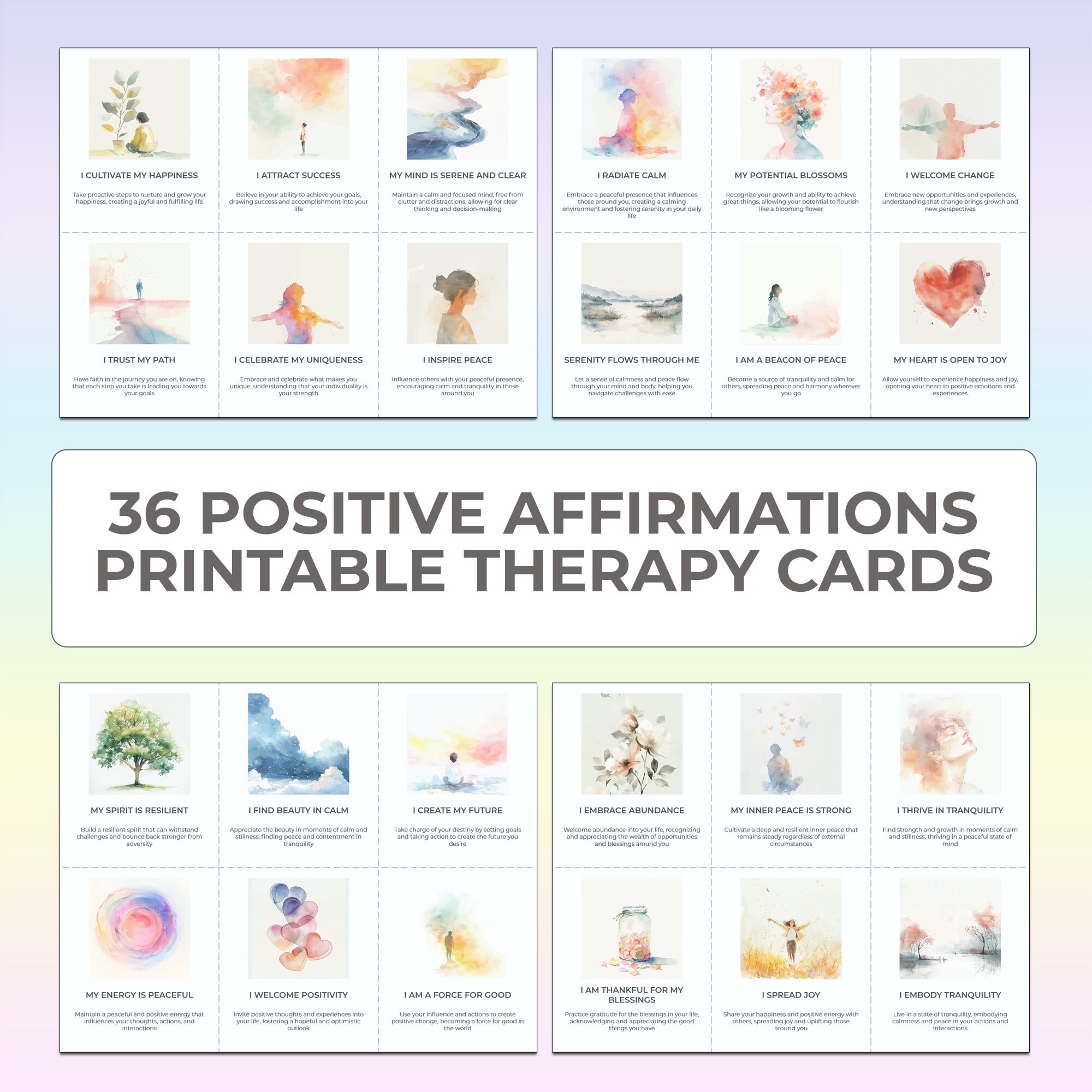 Positive Affirmations Therapy Cards, Cognitive Behavioral Therapy Cards ...