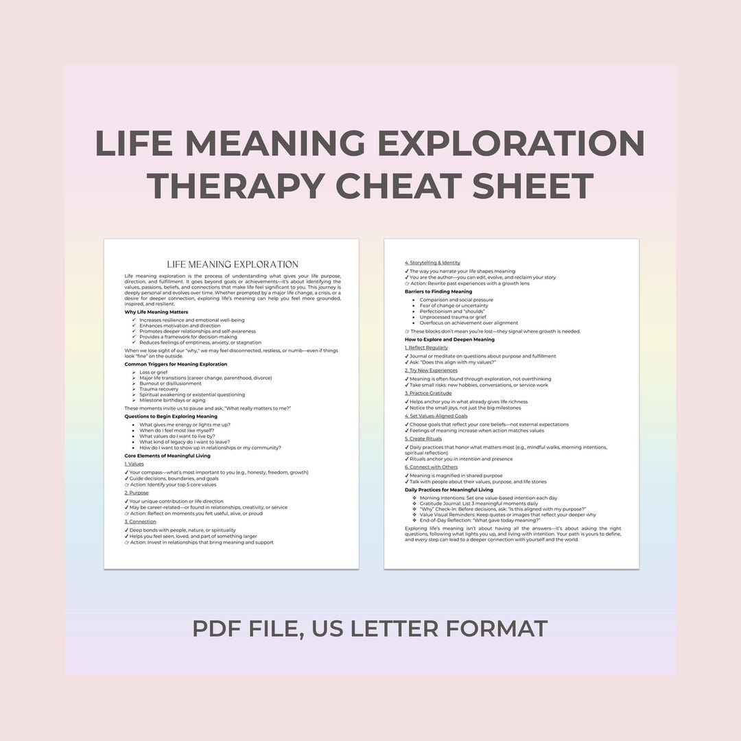 Purpose Therapy Cheat Sheet, Life Purpose,meaning in Life, Logotherapy ...