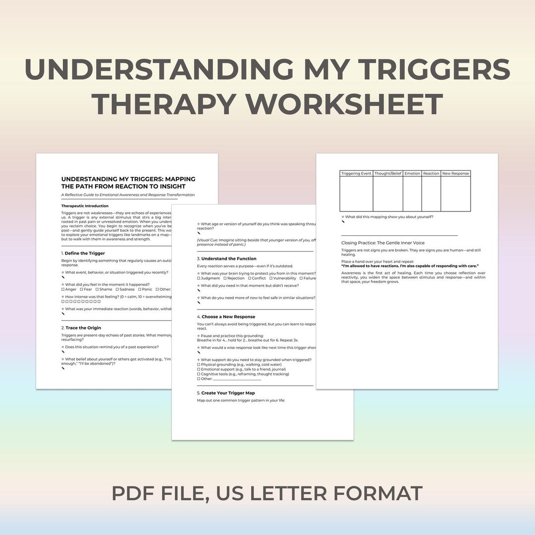 Emotional Triggers Therapy Worksheet, Trigger Tracker, Reaction Pattern ...