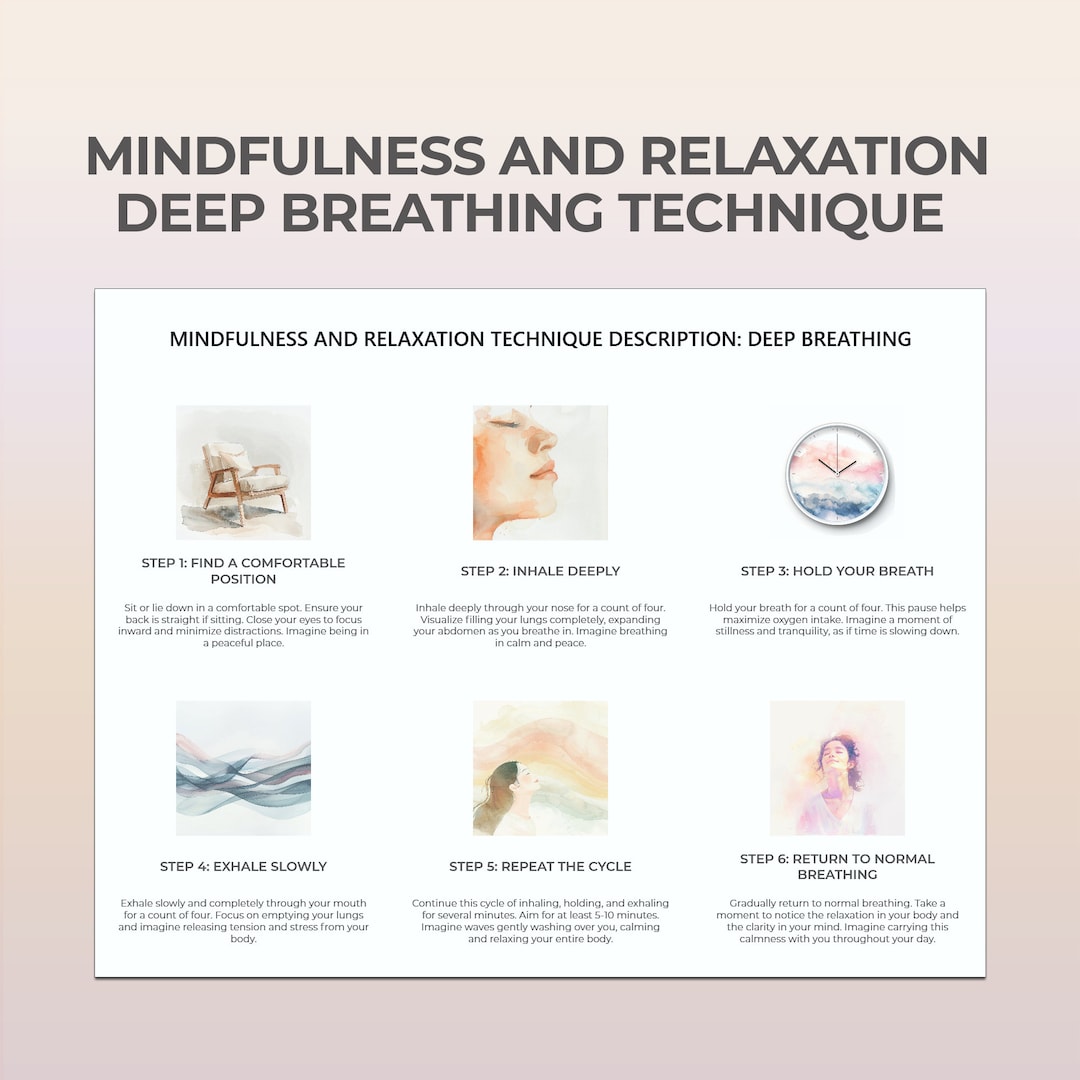 Mindfulness Therapy Worksheet, Deep Breathing Exercise, Mindfulness and ...