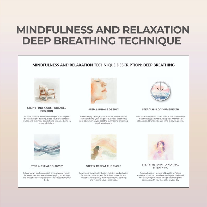 Mindfulness Therapy Worksheet, Deep Breathing Exercise, Mindfulness and ...