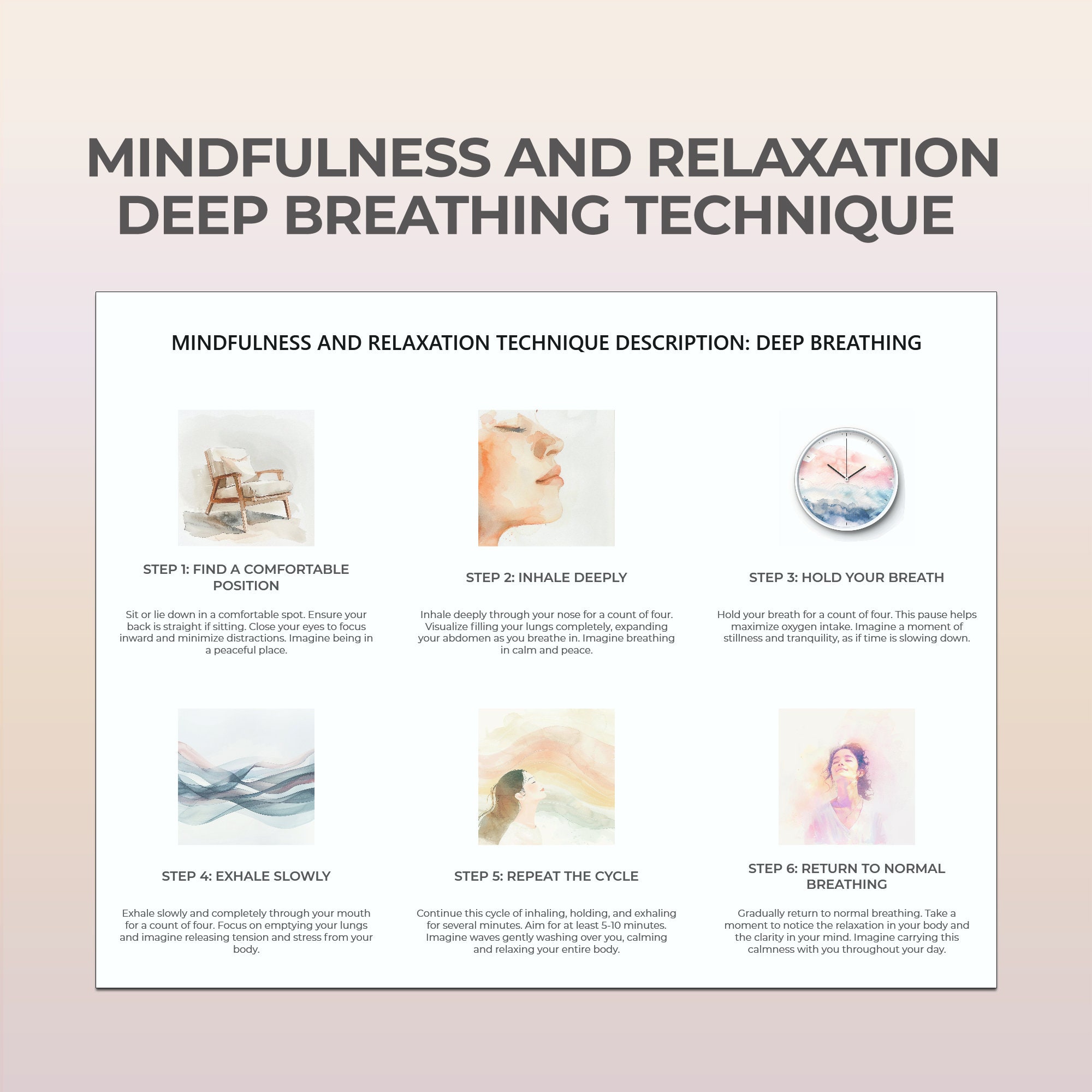 Mindfulness Therapy Worksheet, Deep Breathing Exercise, Mindfulness and ...