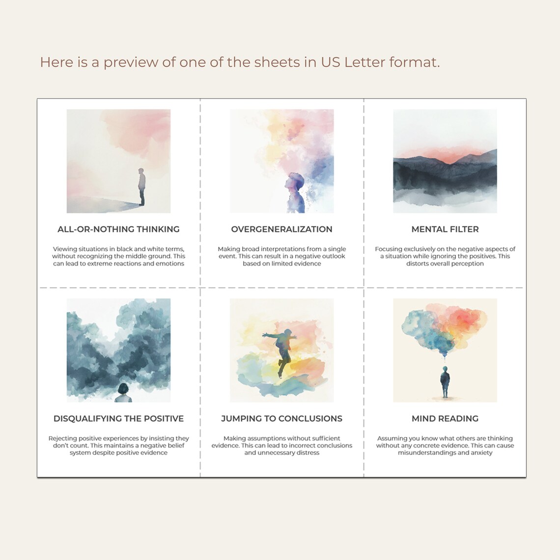 CBT Therapy Cards, Cognitive Distortions, Cognitive-behavioral Cheat ...