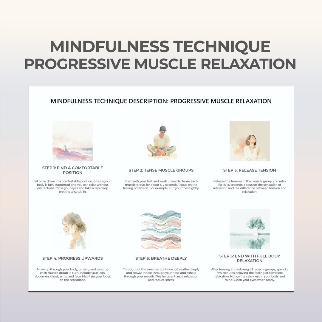 Progressive Muscle Relaxation, Mindfulness Therapy Worksheet ...