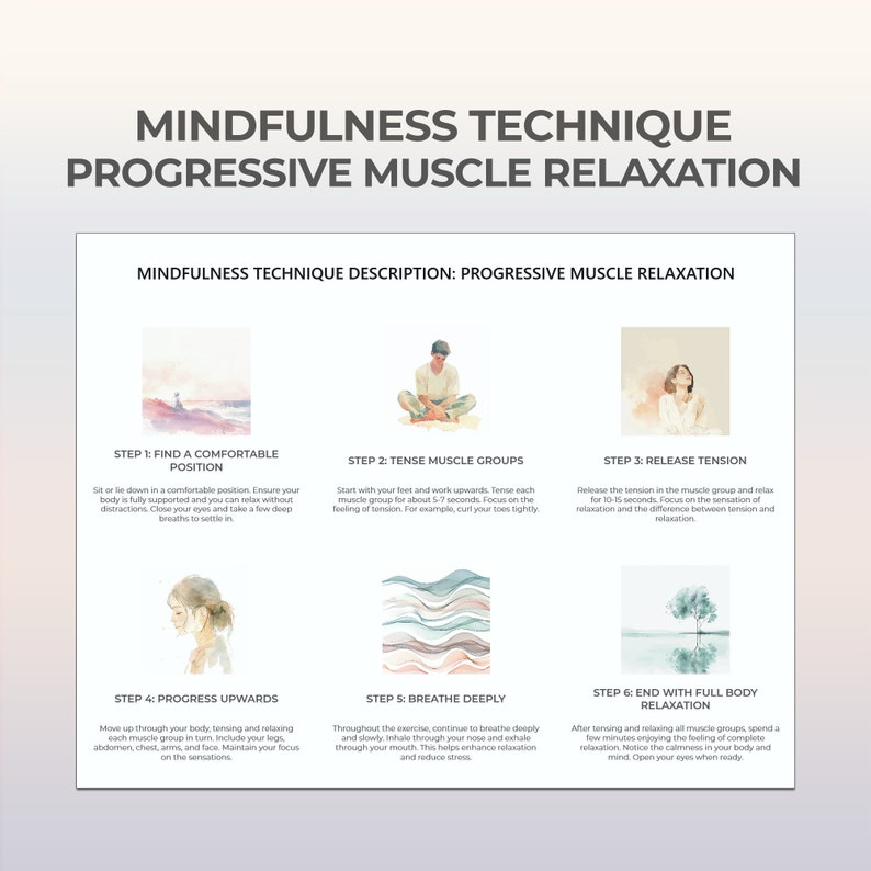 Progressive Muscle Relaxation, Mindfulness Therapy Worksheet ...