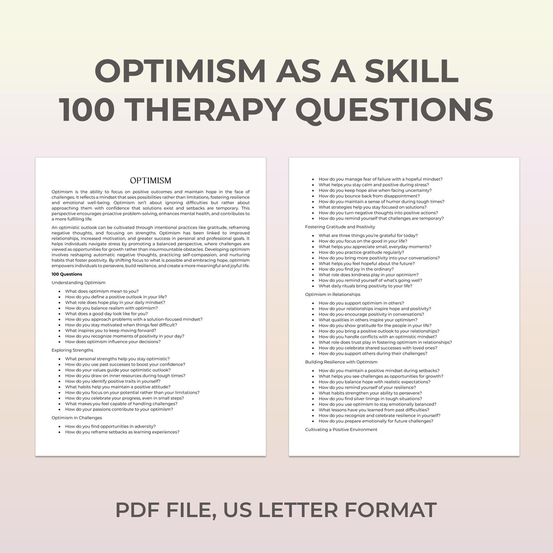 Optimism Therapy Questions, Positivity, Gratitude, Growth Mindset, Self ...