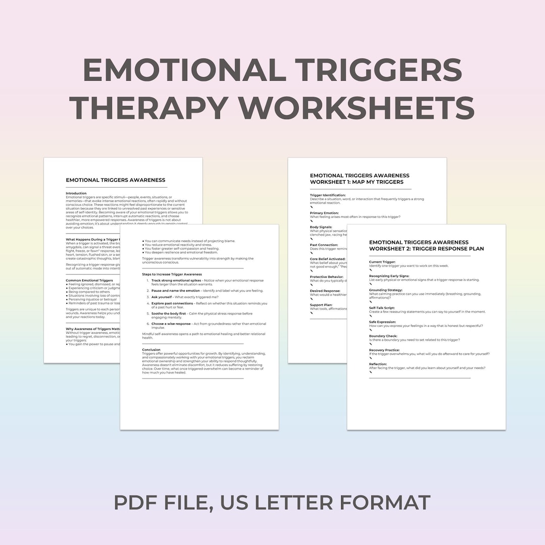 Emotional Triggers Therapy Worksheet, Trigger Awareness, Trauma Tool ...