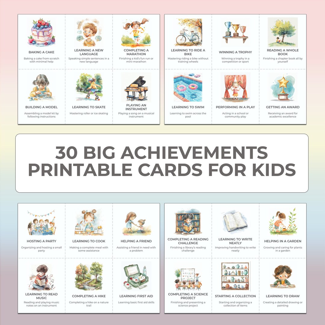 Big Achievements, Printable Cards for Kids, Therapy Cards for Children ...
