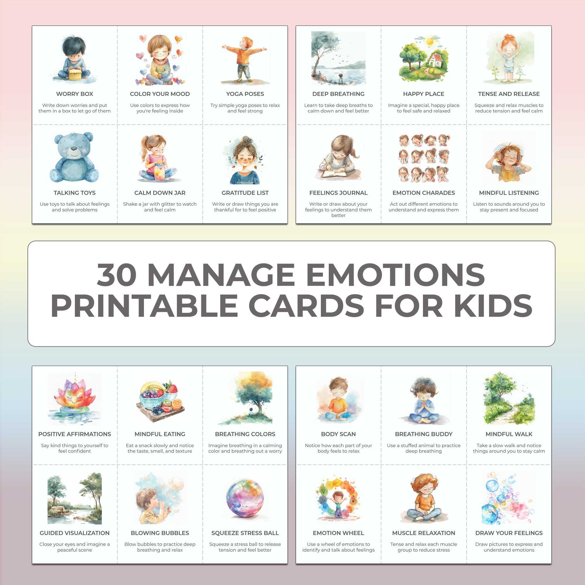 Manage Emotions, Printable Cards for Kids, Therapy Cards for Kids - Etsy