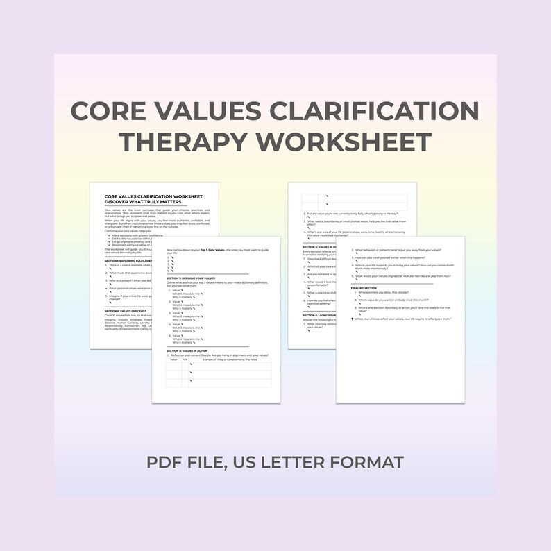 Core Values Worksheet for Self Discovery and Life Alignment – Therapy ...