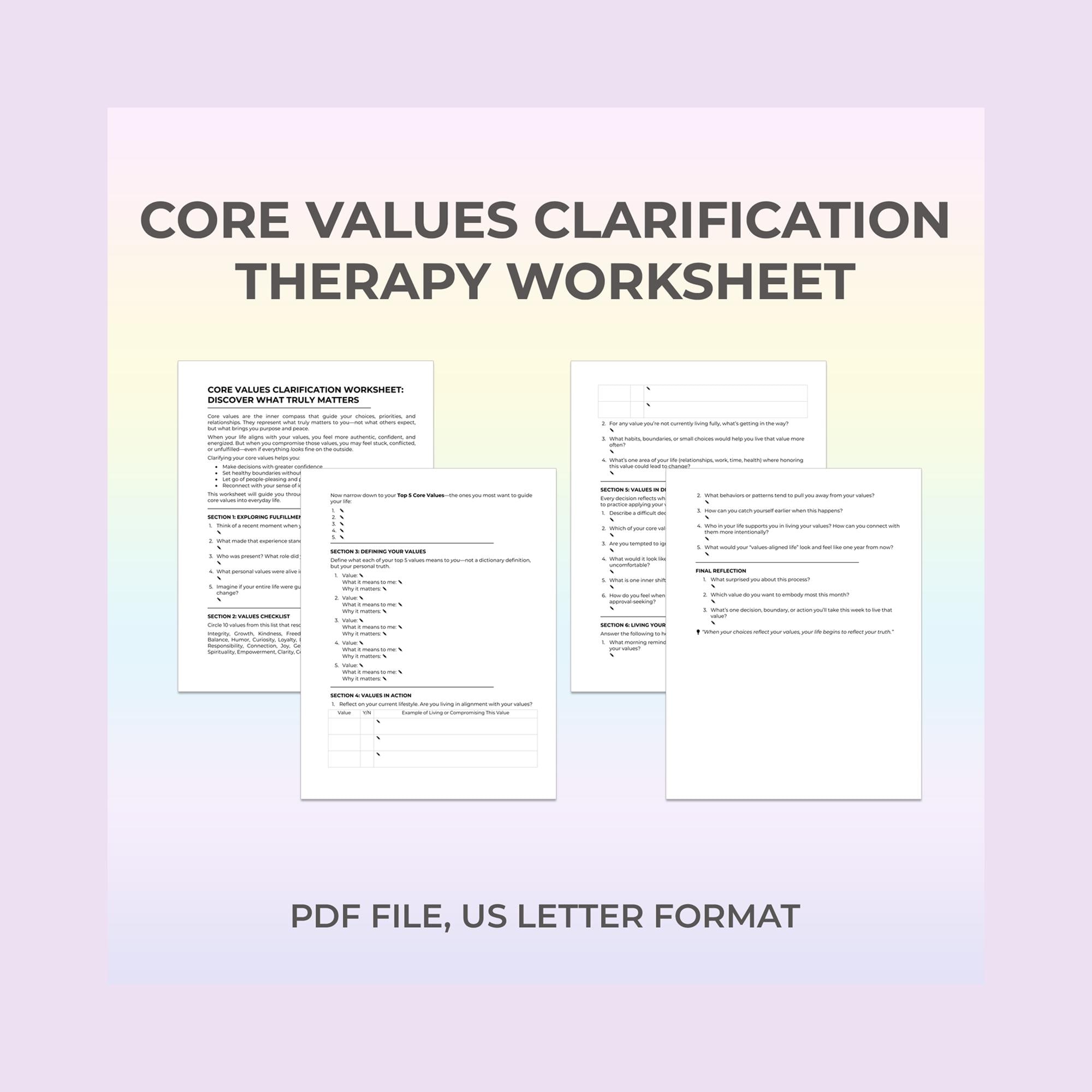Core Values Worksheet for Self Discovery and Life Alignment – Therapy ...