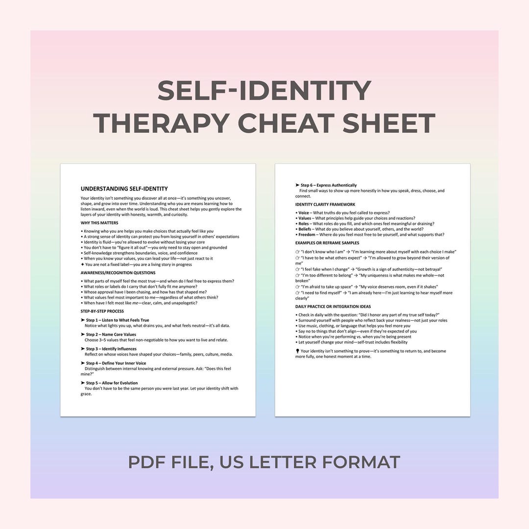 Teen Identity Therapy Cheat Sheet for Self Discovery Reflection School ...