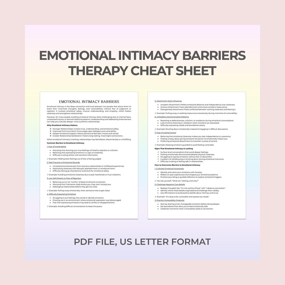 Emotional Intimacy Barriers Cheat Sheet, Relationship Issues, Trust ...