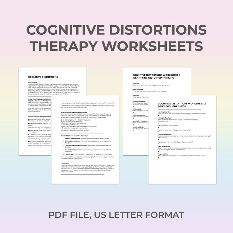 Cognitive Distortions, CBT Worksheet, Thinking Errors, Therapy ...